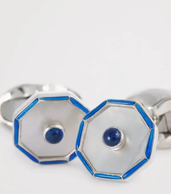 DEAKIN & FRANCIS Sterling Silver Hexagonal Sapphire Cufflinks