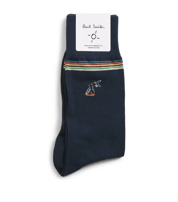 Paul Smith Organic Cotton-blend Embroidered Holiday Socks - Blue
