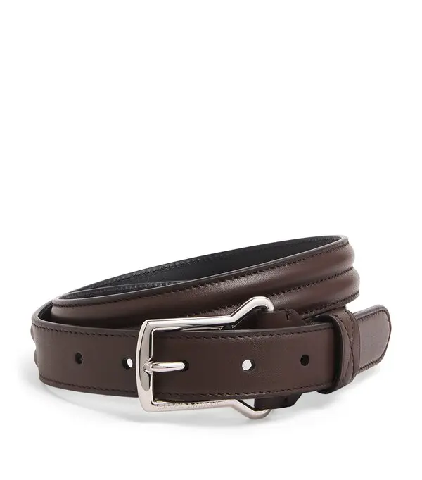 Ralph Lauren Purple Label Italian Leather Skinny Belt - Brown