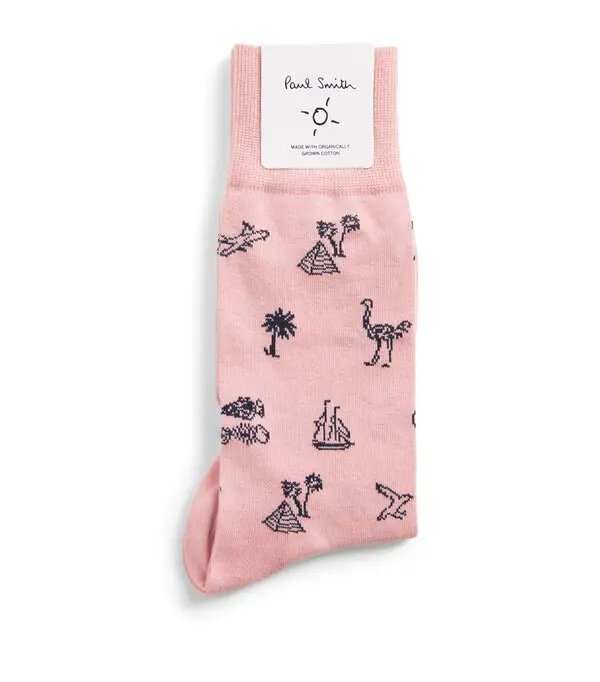 Paul Smith Organic Cotton-blend Patterned Socks - Pink