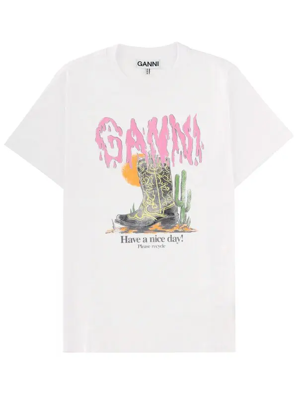 GANNI Printed T-shirt - White