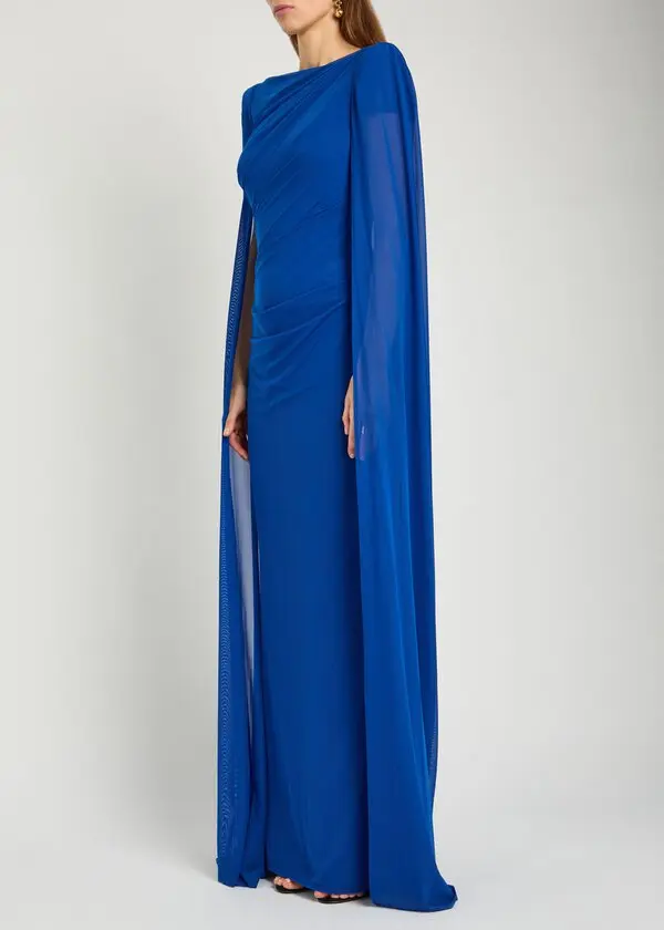 Talbot Runhof Cape-effect Draped Stretch-tulle Gown