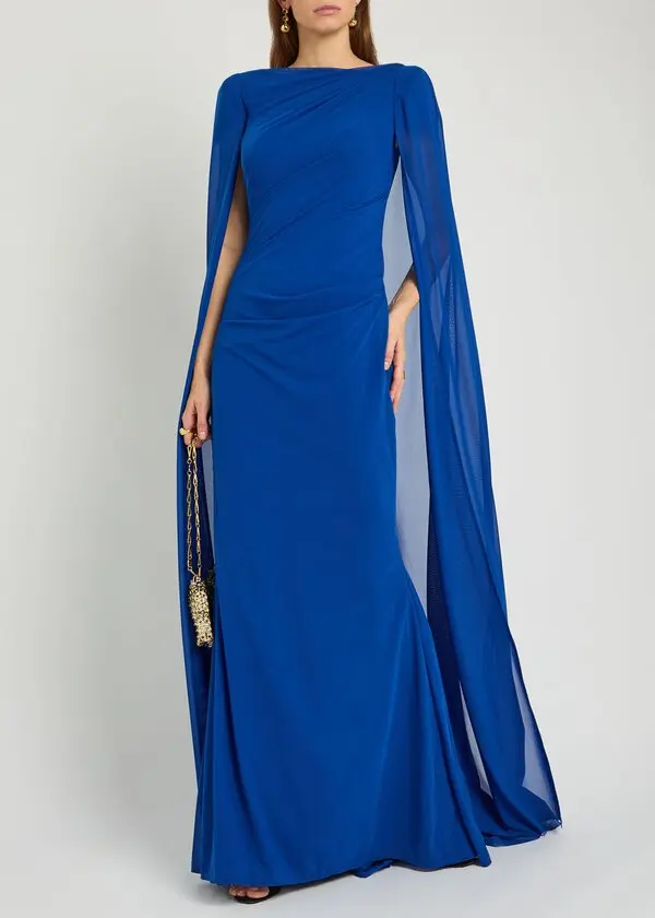 Talbot Runhof Cape-effect Draped Stretch-tulle Gown