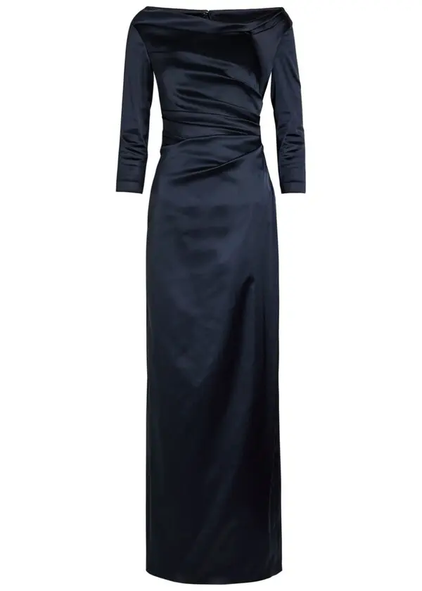 Talbot Runhof Gathered Satin Maxi Dress
