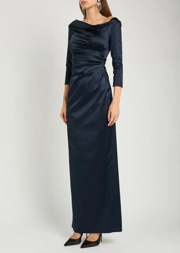 Talbot Runhof Gathered Satin Maxi Dress