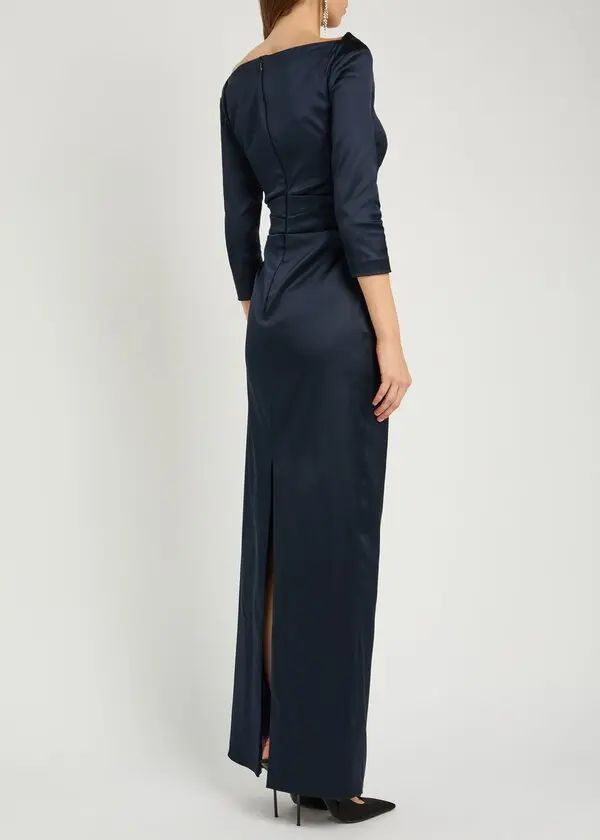Talbot Runhof Gathered Satin Maxi Dress