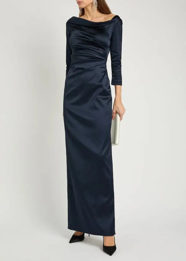 Talbot Runhof Gathered Satin Maxi Dress