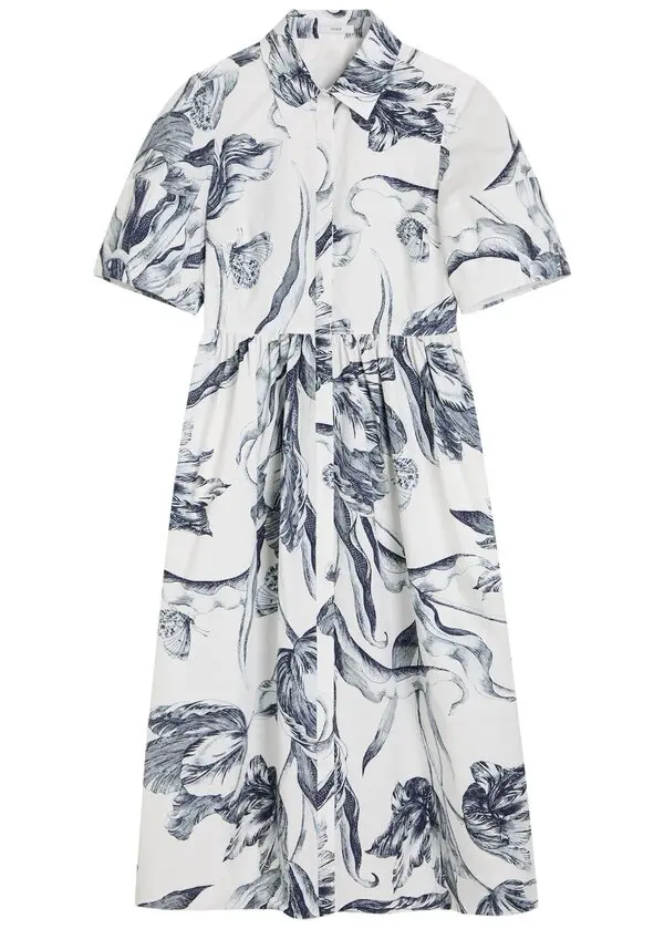 Erdem Printed Cotton-poplin Midi Shirt Dress - White