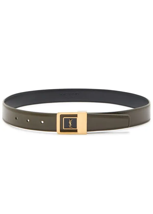 Saint Laurent Logo-plaque Leather Belt - Green