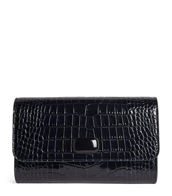 Jeffrey Levinson Leather Croc-embossed Clutch - Navy