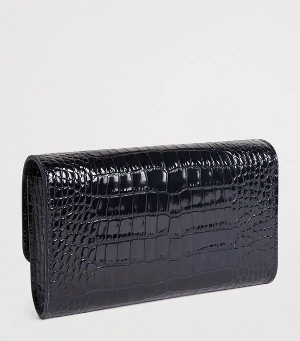 Jeffrey Levinson Leather Croc-embossed Clutch - Navy