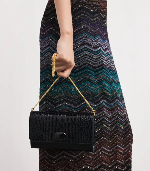 Jeffrey Levinson Leather Croc-embossed Clutch - Navy