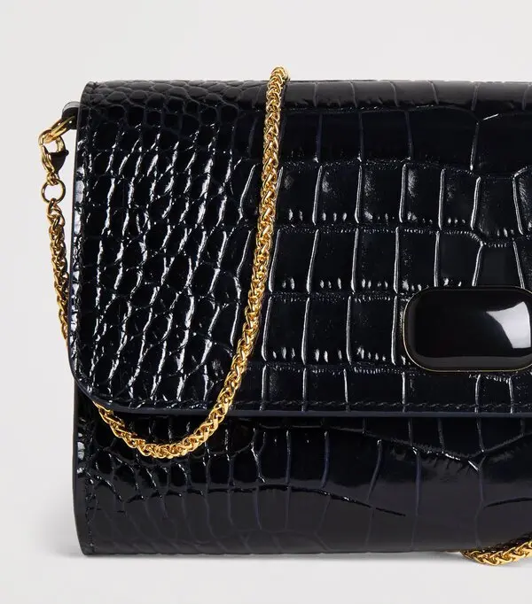 Jeffrey Levinson Leather Croc-embossed Clutch - Navy