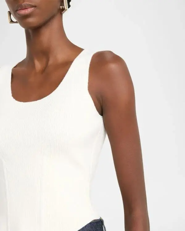 Alaïa Sleeveless Ribbed Knit Corset Top - Blanco