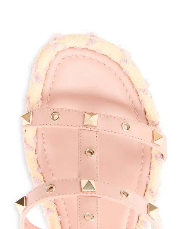 Valentino Garavani Rockstud Espadrille Wedge Sandals - Cream