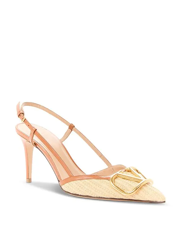 Valentino Garavani Vlogo Raffia Slingback Pumps - Beige