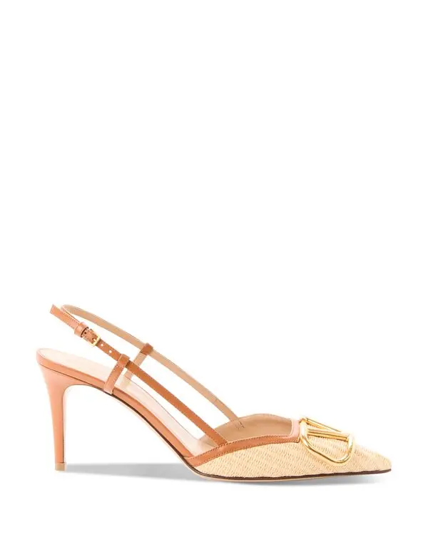 Valentino Garavani Vlogo Raffia Slingback Pumps - Beige