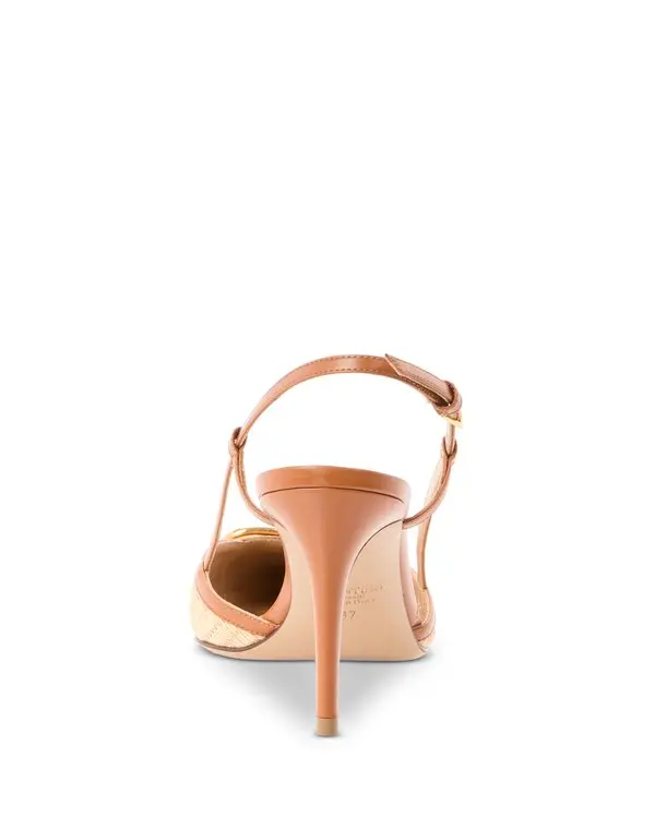 Valentino Garavani Vlogo Raffia Slingback Pumps - Beige