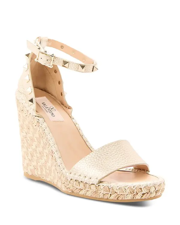 Valentino Garavani Studded Espadrille Wedge Sandals - Platinum