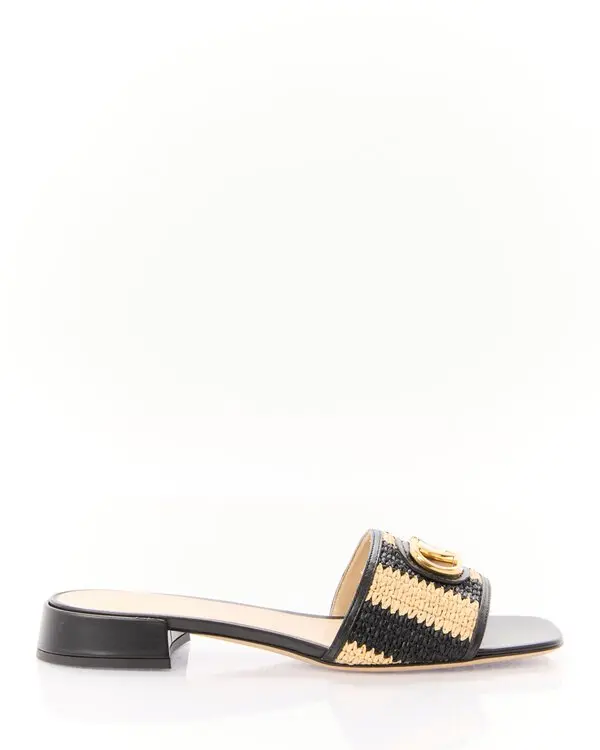 Valentino Garavani Vlogo Raffia Slide Sandals - Natural