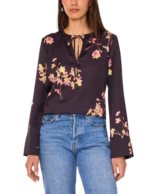 Vince Camuto Split Neck Tie Long Sleeve Top