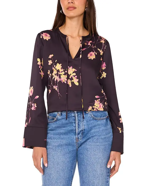 Vince Camuto Split Neck Tie Long Sleeve Top