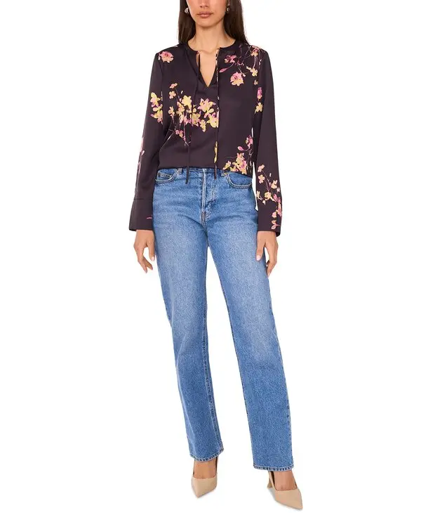 Vince Camuto Split Neck Tie Long Sleeve Top