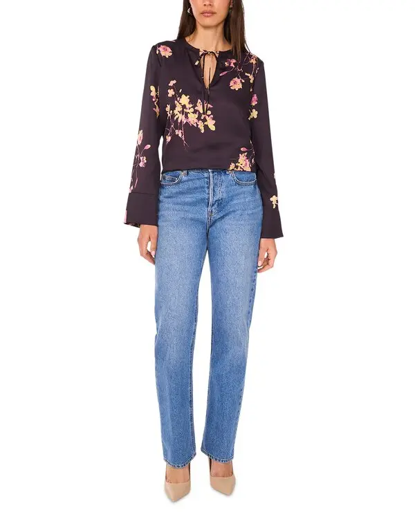 Vince Camuto Split Neck Tie Long Sleeve Top