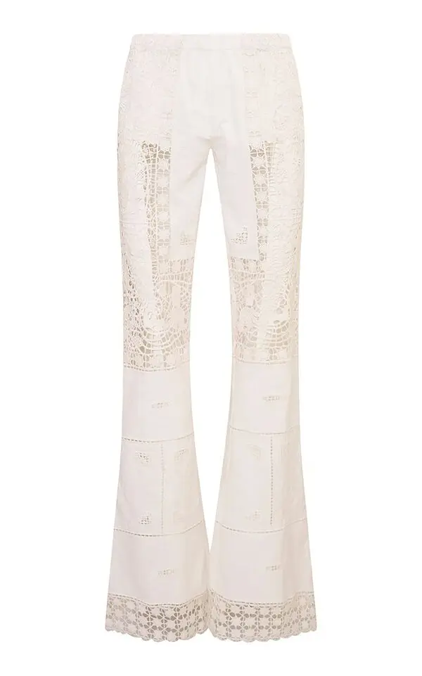 LoveShackFancy Lilo Patchwork Cotton Lace Flare Pants