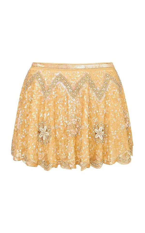 LoveShackFancy Bramble Sequined Mini Skirt - Gold
