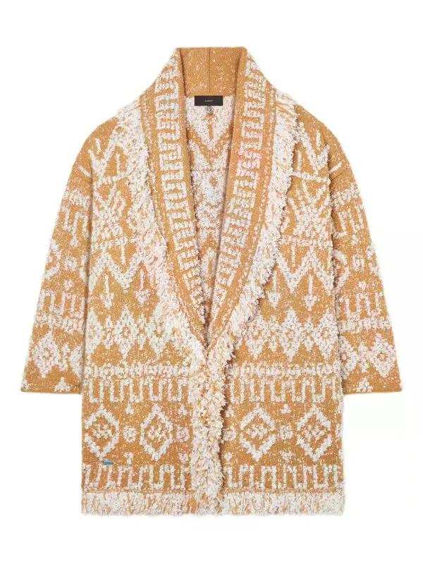 Alanui Geometric-pattern Fringed Cardigan-coat - Neutrals