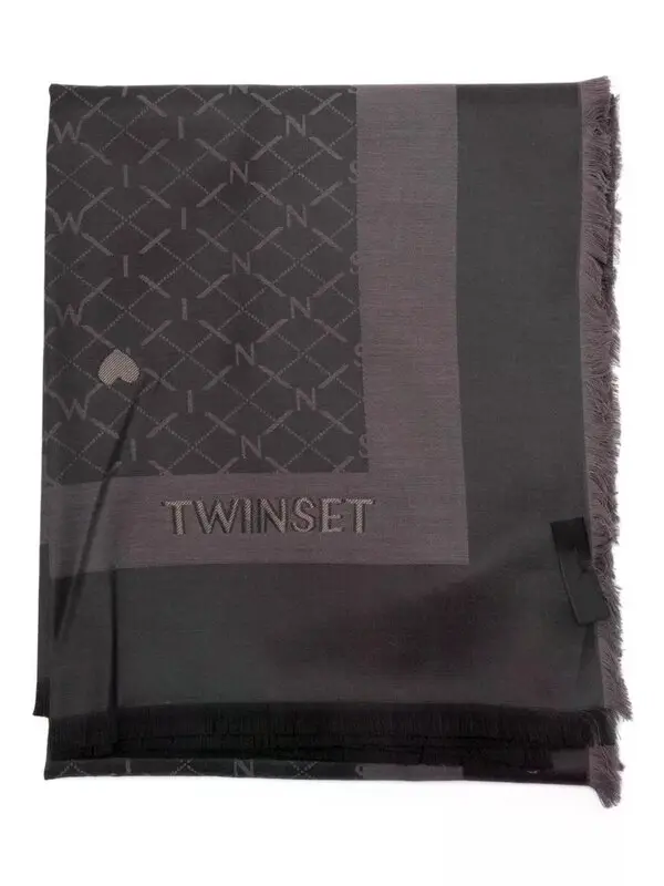 TWINSET Monogram Frayed Scarf - Black