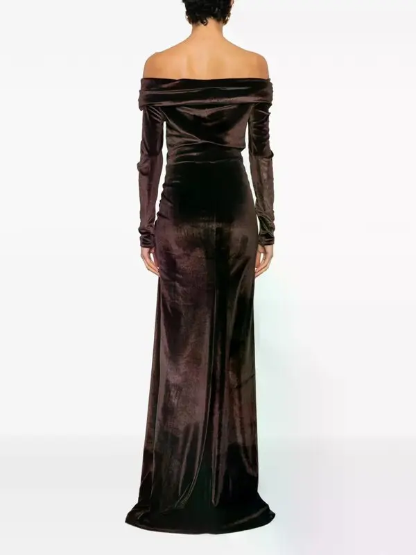 MIAU BY CLARA ROTESCU Off-shoulder Draped Maxi Dress - Brown