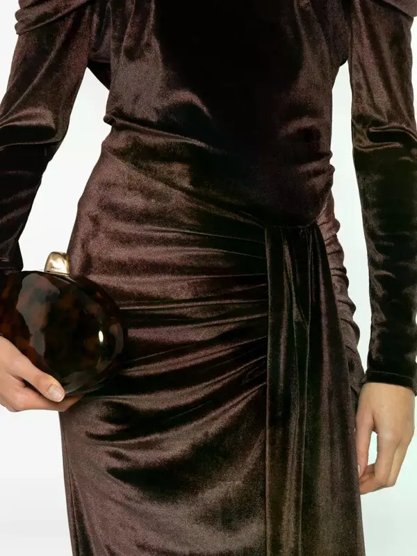 MIAU BY CLARA ROTESCU Off-shoulder Draped Maxi Dress - Brown