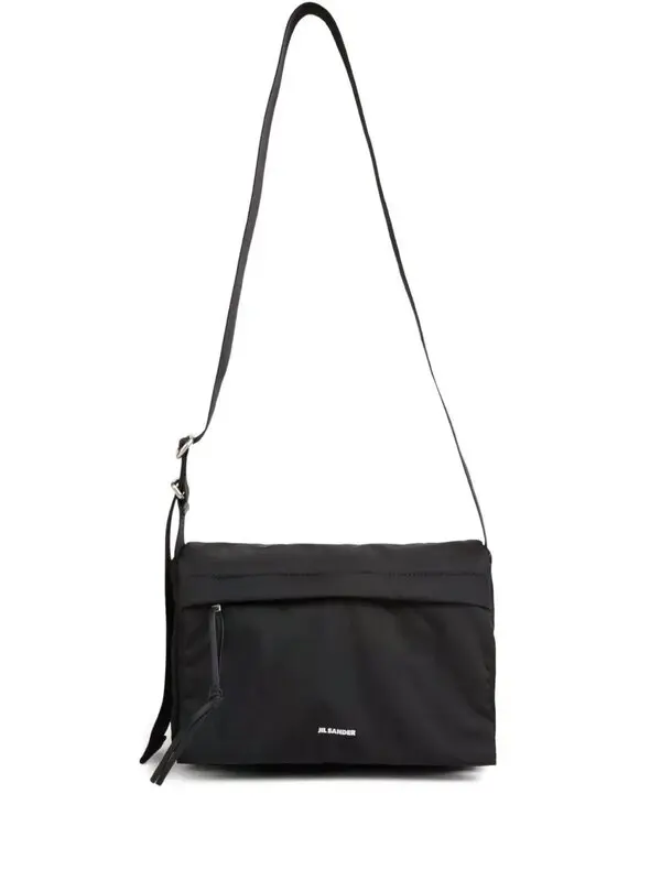 JIL SANDER Embossed Leather Messenger Bag - Black