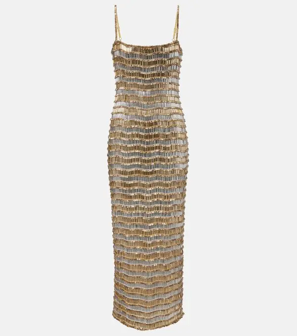 Rachel Gilbert Embellished Midi Dress - Gold