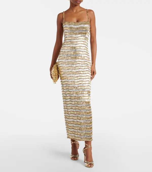 Rachel Gilbert Embellished Midi Dress - Gold