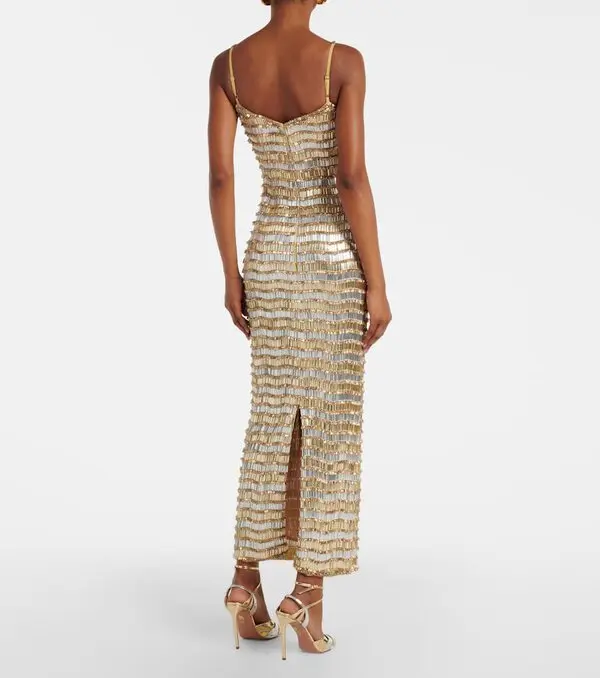 Rachel Gilbert Embellished Midi Dress - Gold