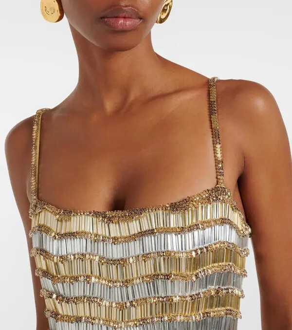Rachel Gilbert Embellished Midi Dress - Gold