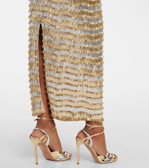 Rachel Gilbert Embellished Midi Dress - Gold