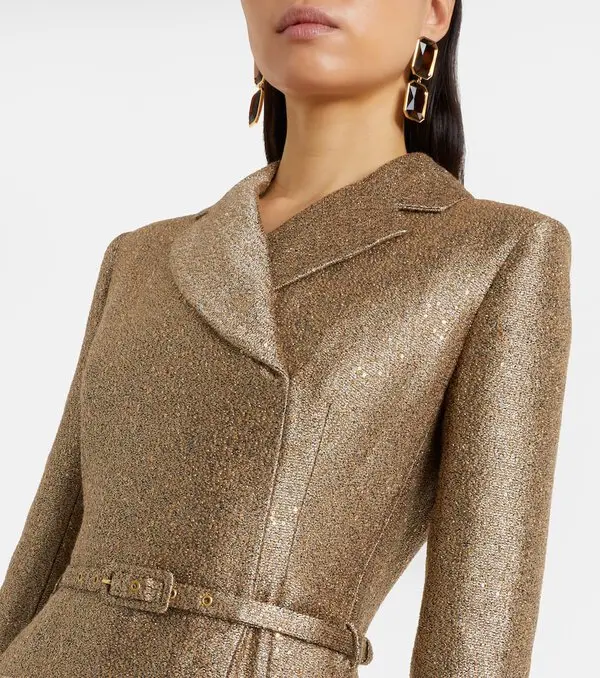 EMILIA WICKSTEAD Kalonice Belted Sequined Tweed Midi Dress - Gold