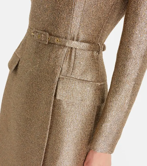 EMILIA WICKSTEAD Kalonice Belted Sequined Tweed Midi Dress - Gold