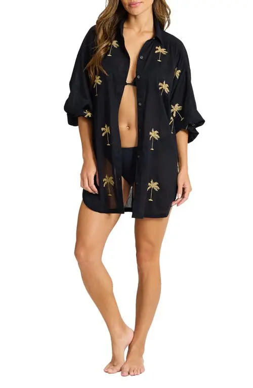 Tommy Bahama Catalina Coast Palm Cover-up Shirt - Black