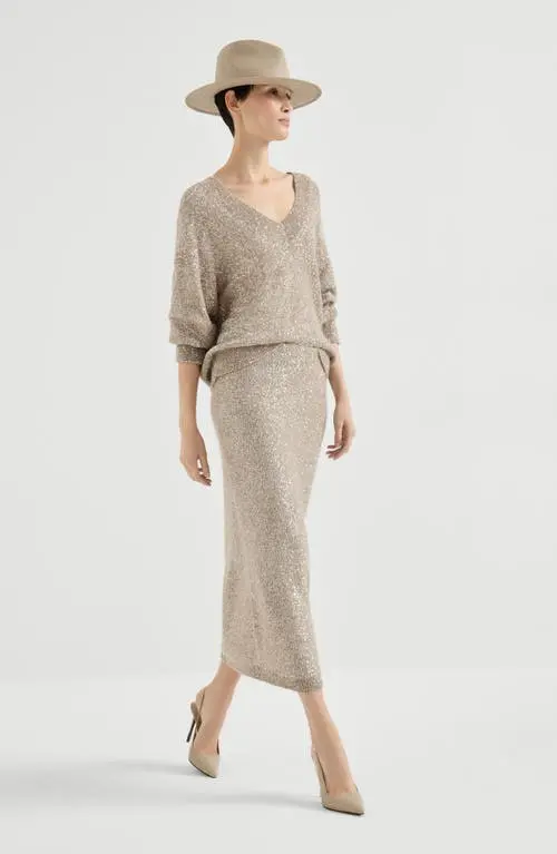 Brunello Cucinelli Sequin-embellished Mohair-blend Knit Skirt