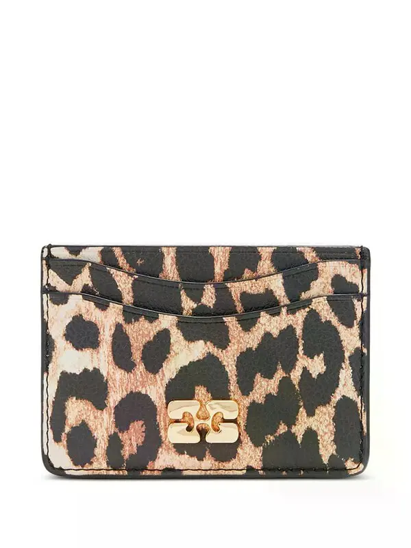 GANNI Bou Leopard-print Card Holder - Brown