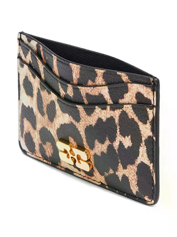 GANNI Bou Leopard-print Card Holder - Brown