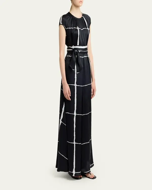 Kiton Windowpane-print Silk Maxi Dress