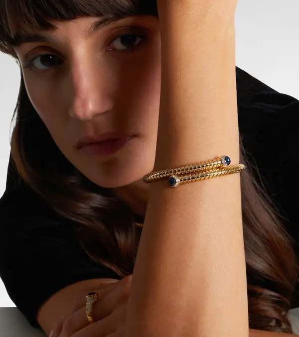 Marina B 18kt Yellow Bangle With Sapphires And Diamonds