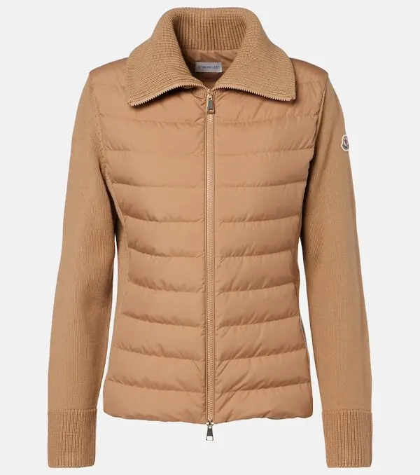 Moncler Down-paneled Wool Cardigan - Brown