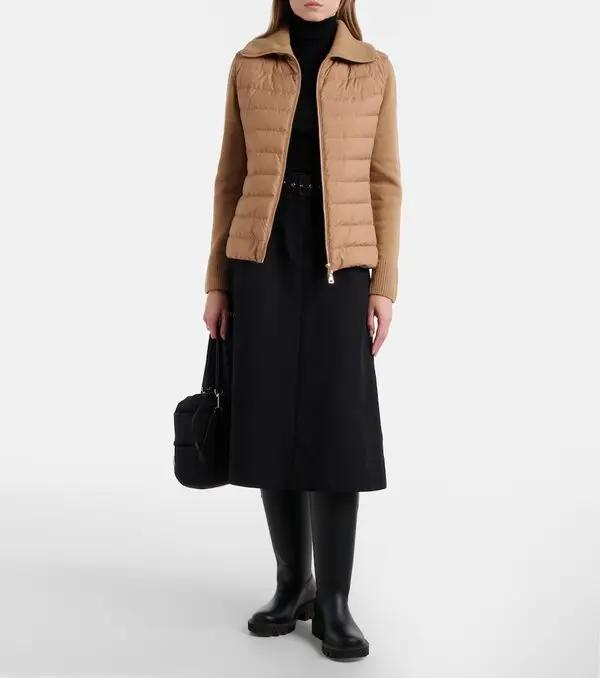 Moncler Down-paneled Virgin Wool Cardigan - Brown